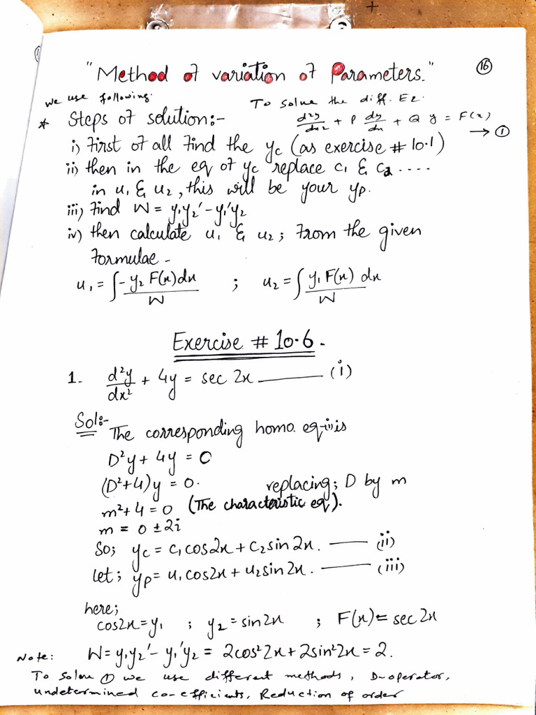 B 1method Of Variation Of Parameters To Solve Ode Pdf Mathematical