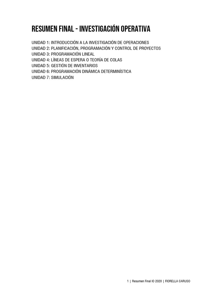 Resumen Final Investigación Operativa | PDF | Programación lineal | La investigación de operaciones