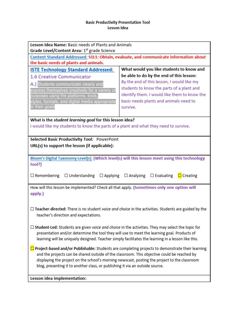 Bpts Basic Productivity Tools Lesson Idea Template | Download Free PDF | Project Based Learning ...