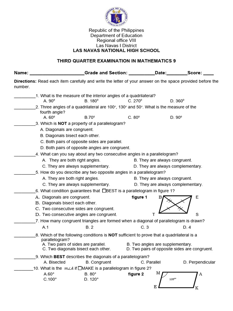 3rd Quarter Exam in Mathematics 9 Final 2022-2023 | PDF | Euclidean ...