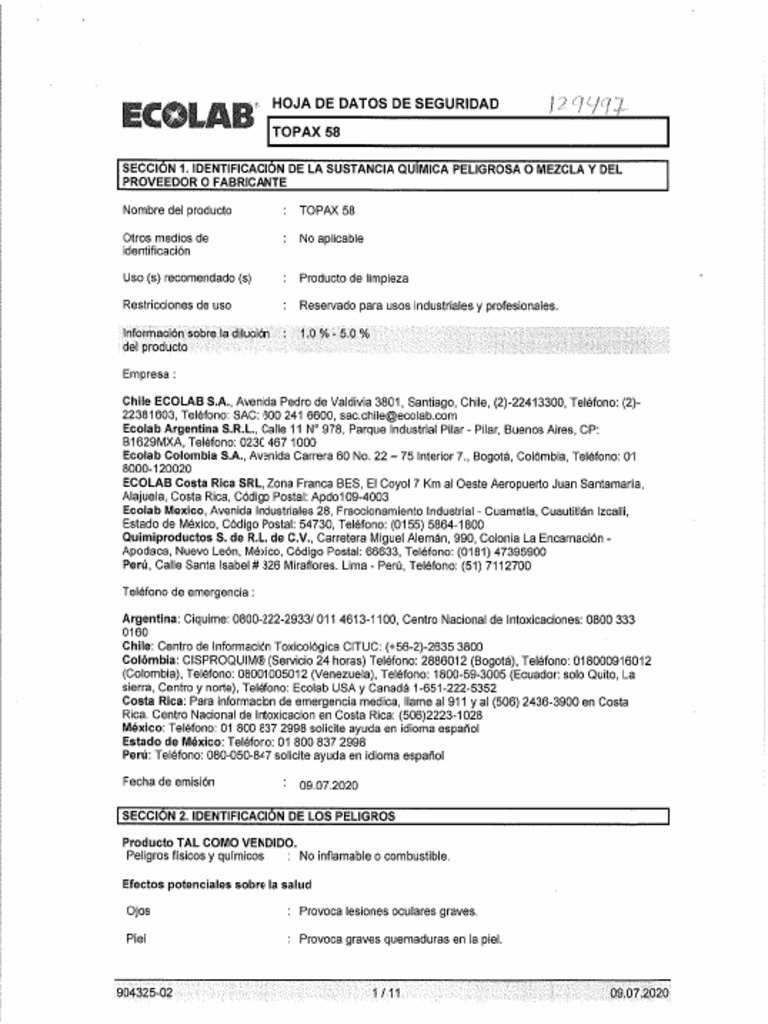 129497-Detergente Acido Topax 58 | PDF