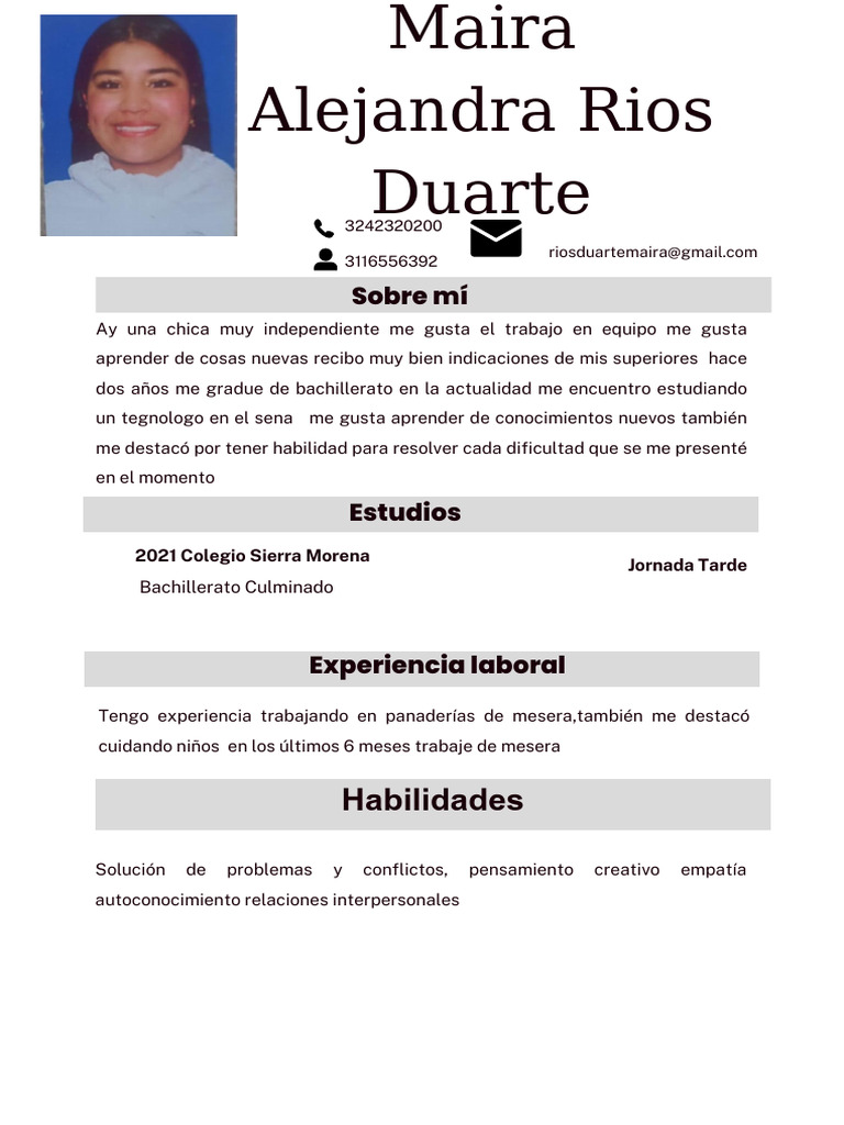 Hoja de Vida Con Poca Experiencia Sencillo Blanco y Negro | PDF