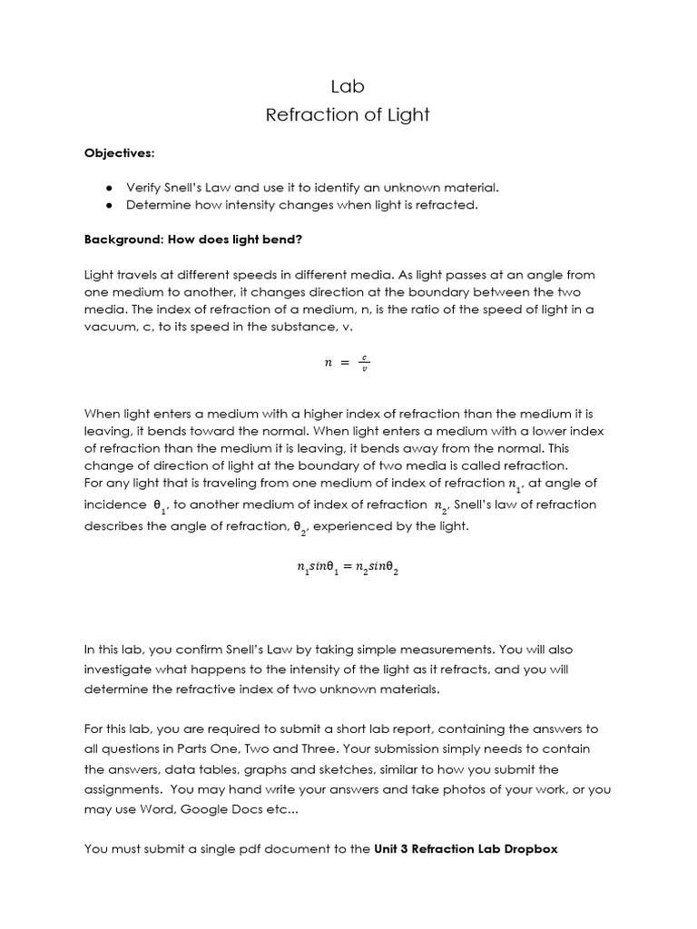 Physics Lab: Light Refraction | PDF | Refraction | Refractive Index