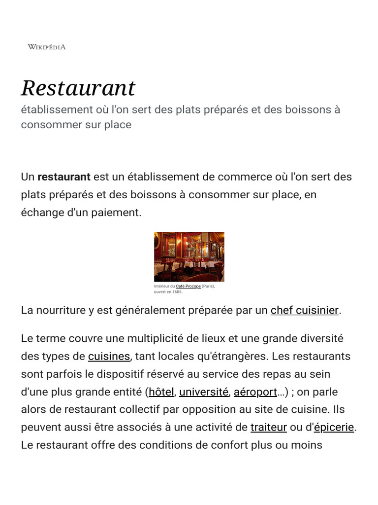 Histoire et définition du restaurant | PDF | Restaurants | Restauration ...