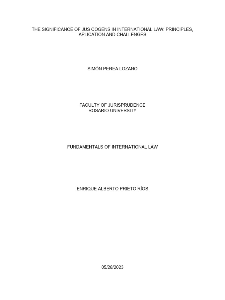 The Significance of Jus Cogens in International Law | Download Free PDF | International Law ...