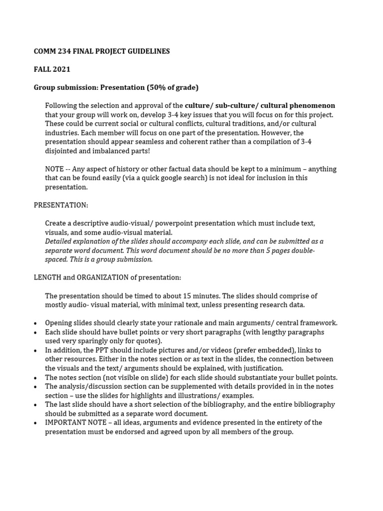 Comm 234 Final Project Guidelines - Fall 2021 | PDF | Concept ...