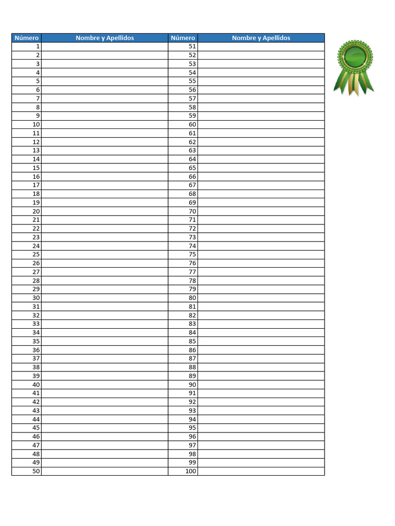 Hoja de Rifa de 100 Numeros para Imprimir Excel - Hojas de Cálculo ...