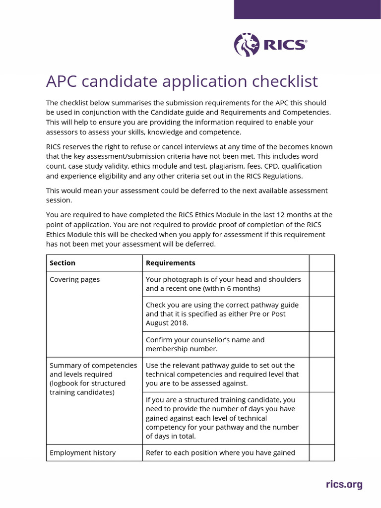 APC Candidate Application Checklist | PDF