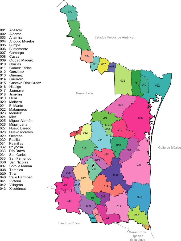 Mapa de Tamaulipas con Municipios y Nombres | PDF