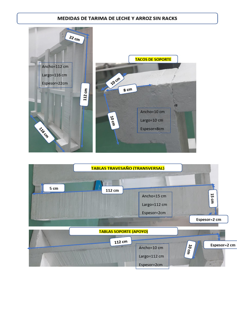 Dimensiones Tarima para Leche y Arroz Sin Rack | PDF | Hogar ...