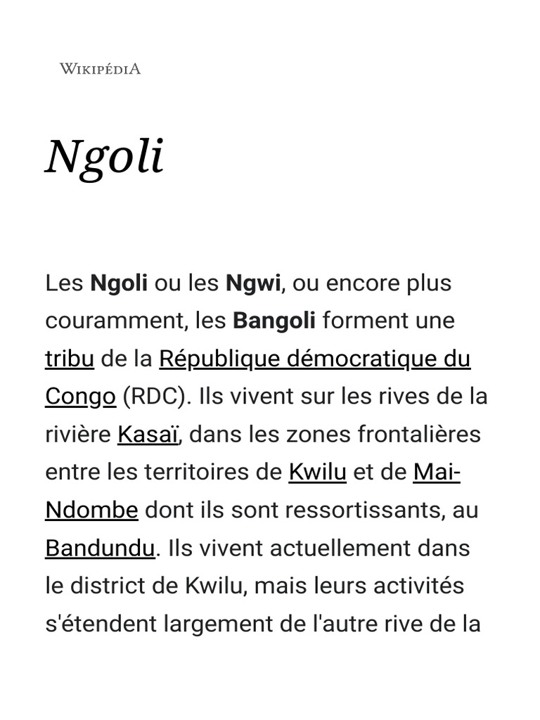 Tribu Ngoli : Origines et Activités | PDF | République démocratique du ...