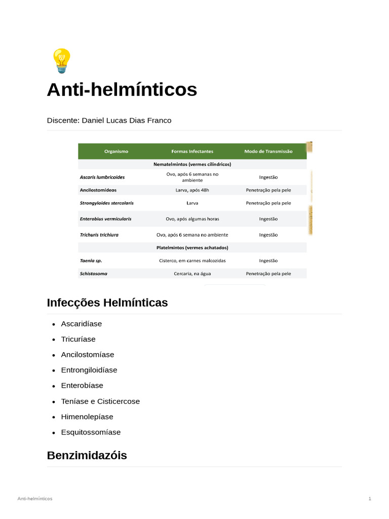 Anti Helmínticos | PDF | Remédio | Parasitologia