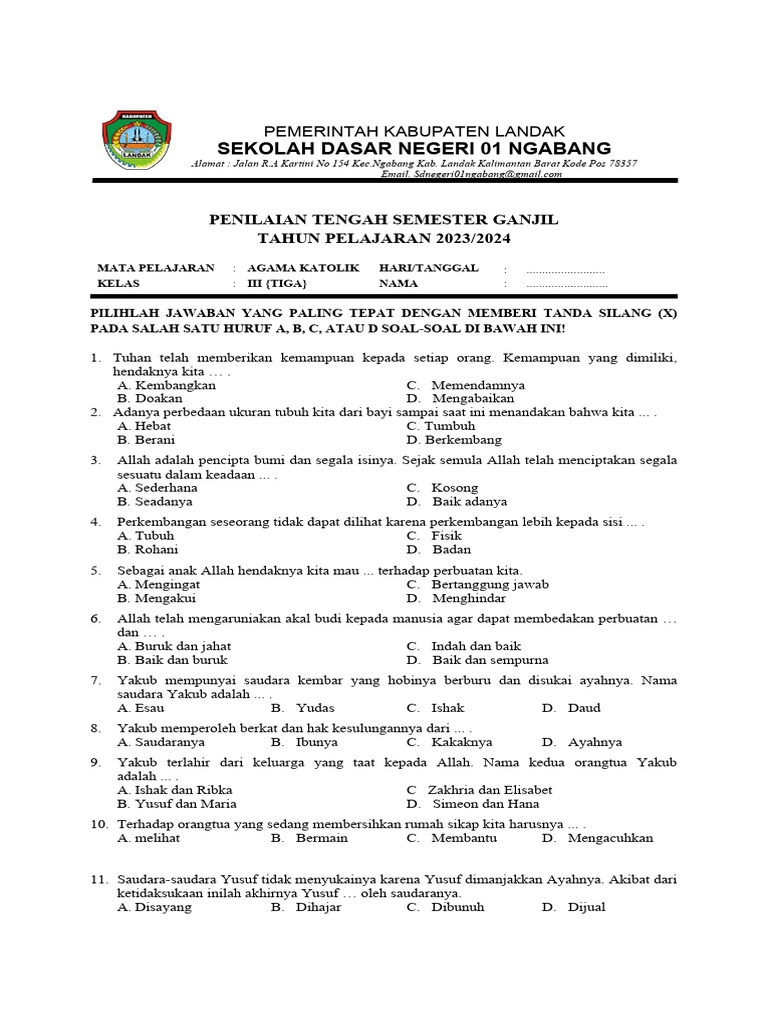 Soal Pts Ganjil Kelas III 2023-2024 | PDF