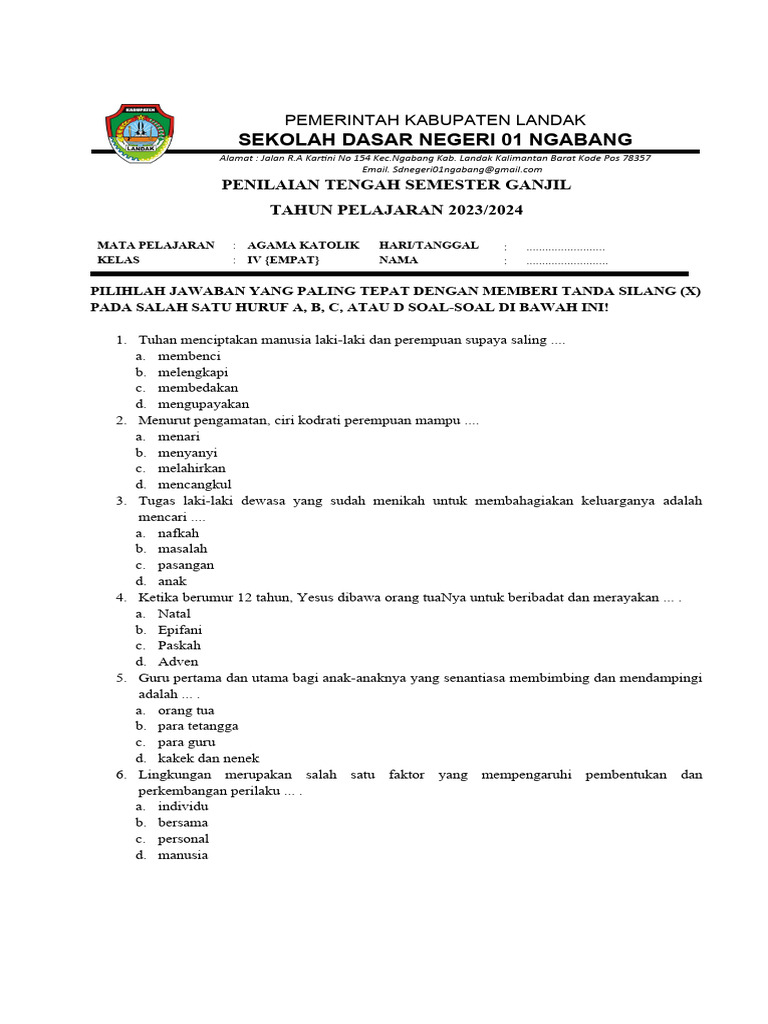 Soal Pts Ganjil Kelas IV 2023-2024 | PDF