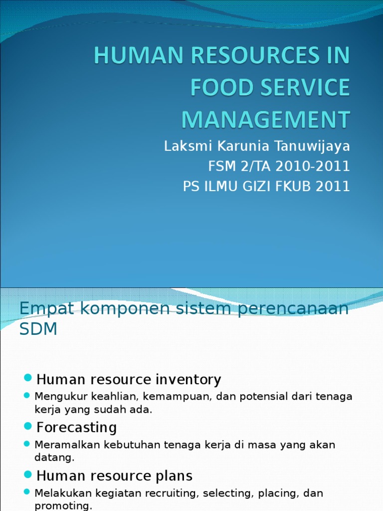 Human Resources in Food Service Management - 2 | PDF