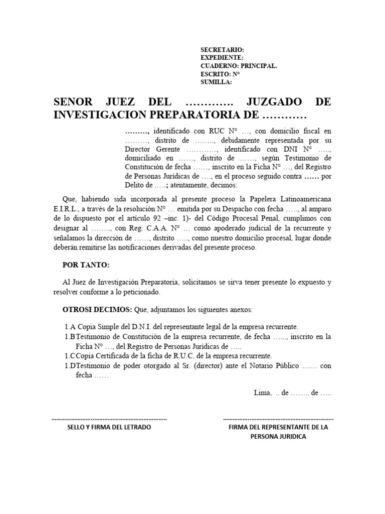 Modelo Persona Juridica Incorporada Al Proceso Designando Apoderado Judicial | PDF
