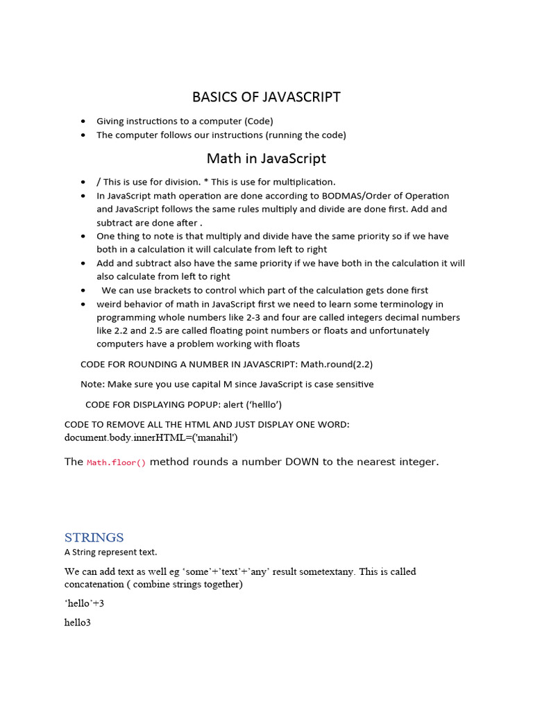 Basics Of Javascript Pdf Java Script Multiplication