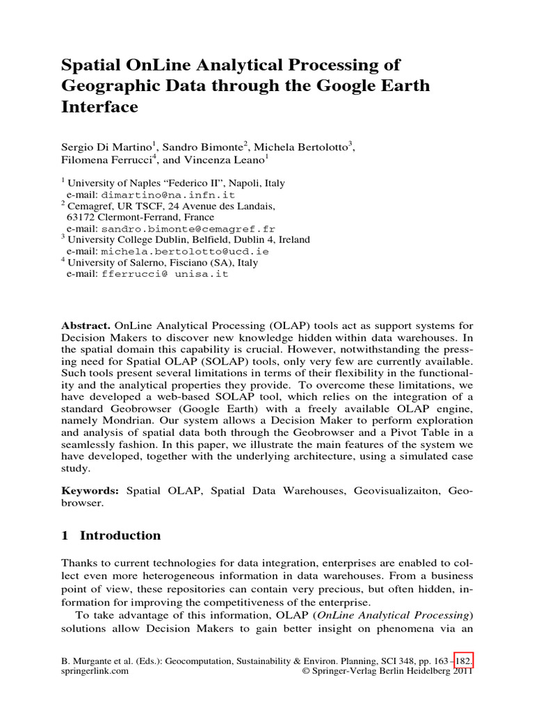 Spatial Online Analytical Processing of Geographic Data Through The Google Earth Interface | PDF ...