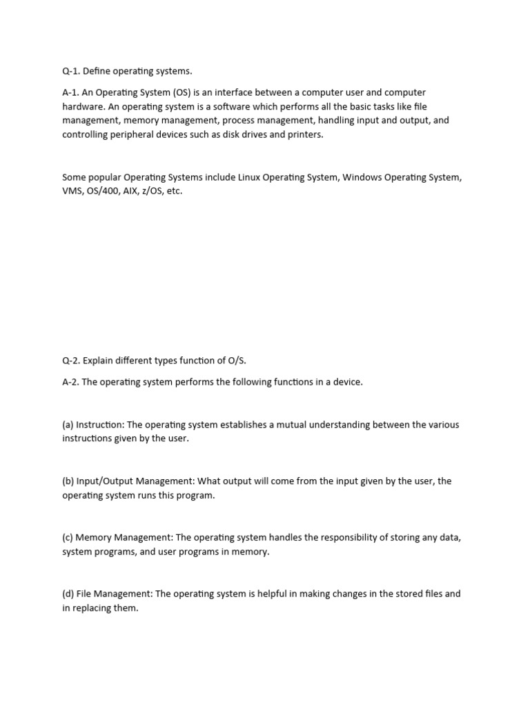 Opearating System (OS) BCA Question Answers Sheet Part 1 | PDF ...