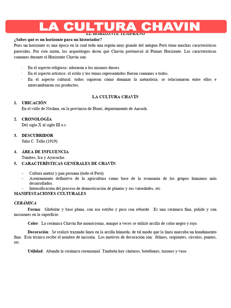 La Cultura Chavin para Cuartode Primaria | PDF | Andes | Era precolombina