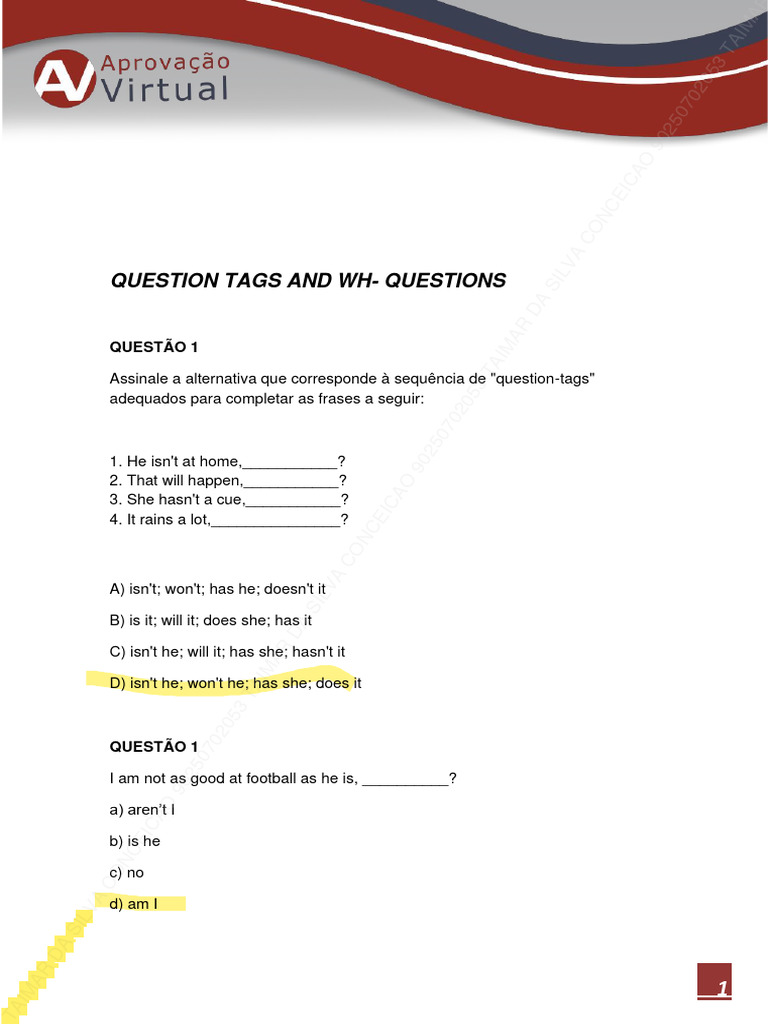 Tag Questions | PDF