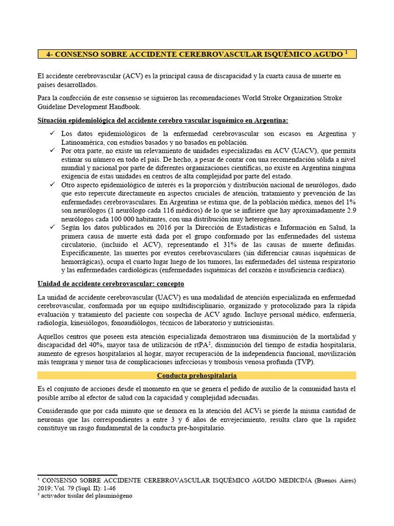 Resumen Consenso Acv Isquemico Agudo | PDF | Carrera | Hipertensión