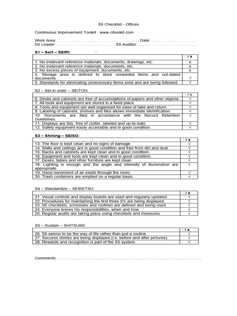5S Checklist | Download Free PDF | Lighting