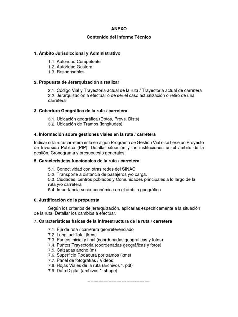 Anexo - Contenido Del Informe Técnico | PDF