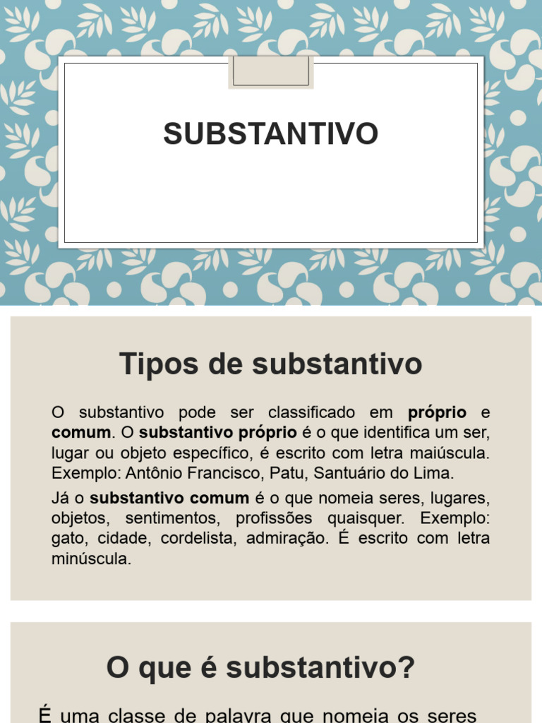 Slide Sobre Substantivo | PDF | Substantivo | Espécies