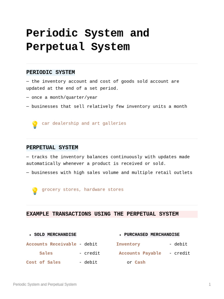 Periodic vs. Perpetual Inventory Systems | PDF | Debits And Credits ...
