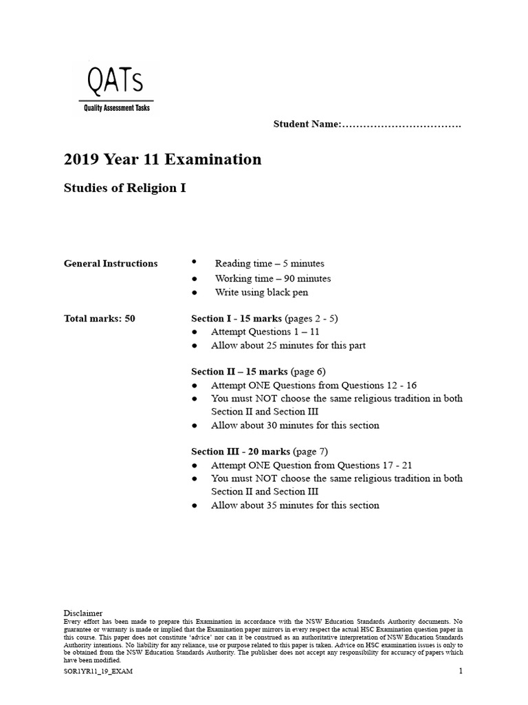 11SOR1 Past Paper Exam | PDF | God | Deities