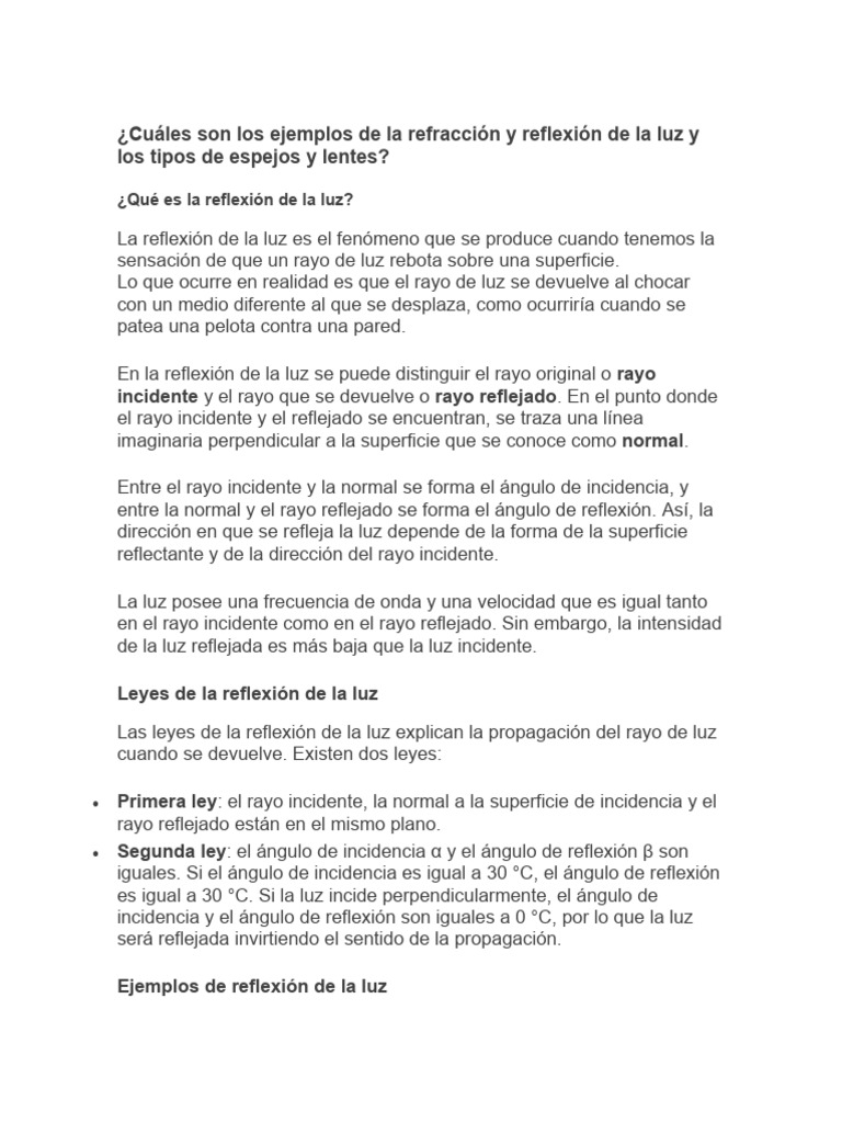 Cuáles Son Los Ejemplos de La Refracción y Reflexión de La Luz y Los ...