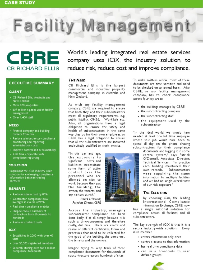 Case Study - Facility Management - CBRE | PDF | Regulatory Compliance ...