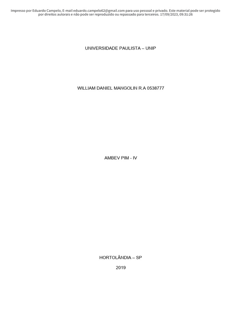 PIM IV - AMBEV UNIP PROCESSOS GERENCIAIS NOTA 8 - Passei Direto | PDF ...