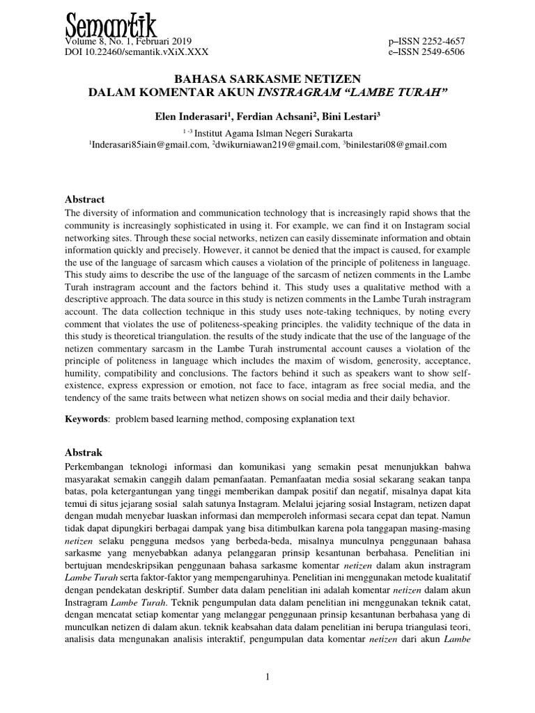 Bahasa Sarkasme Netizen Dalam Komentar A 2bd8e372 | PDF | Communication | Human Communication