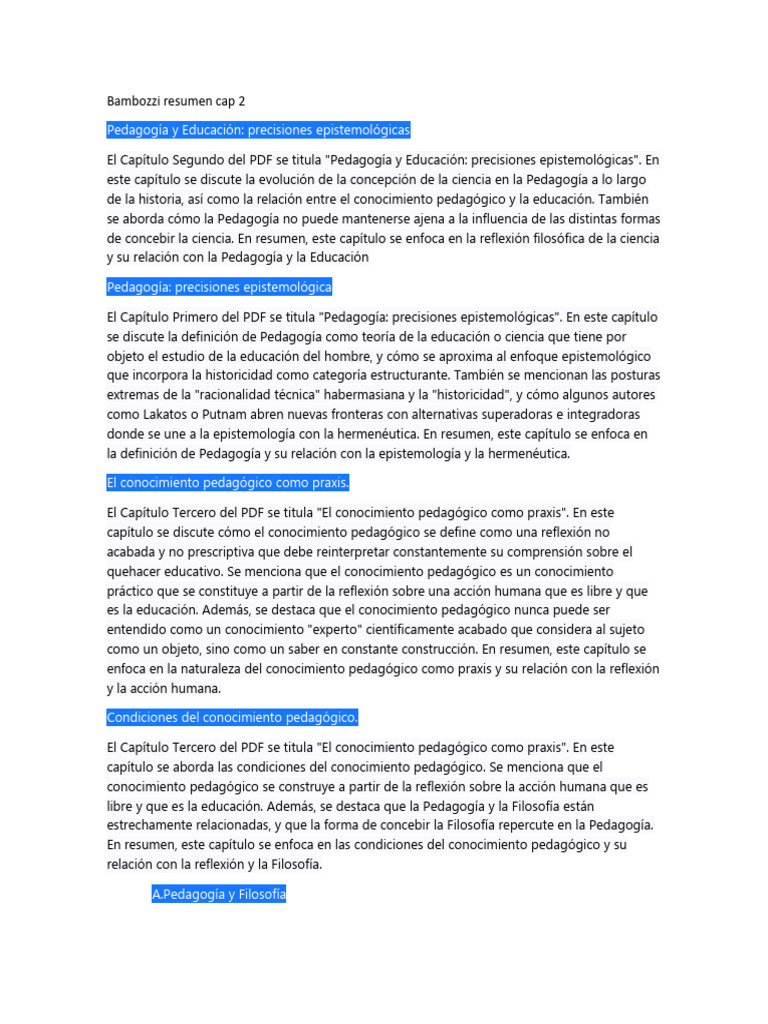 Bambozzi Resumen Cap 2 | PDF | Pedagogía | Conocimiento