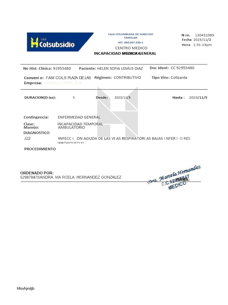 Incapacidad Colsub | PDF