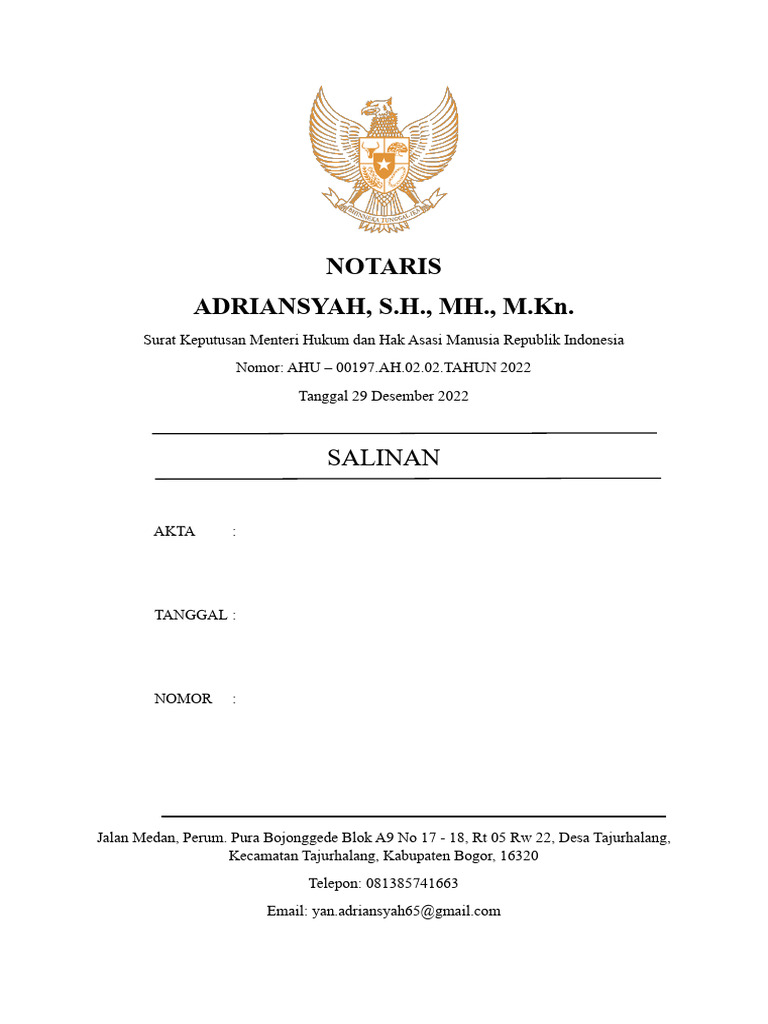 Cover Akta Notaris | PDF