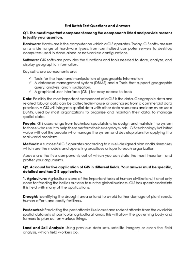 GIS Test Questions & Answers | PDF | Geographic Information System