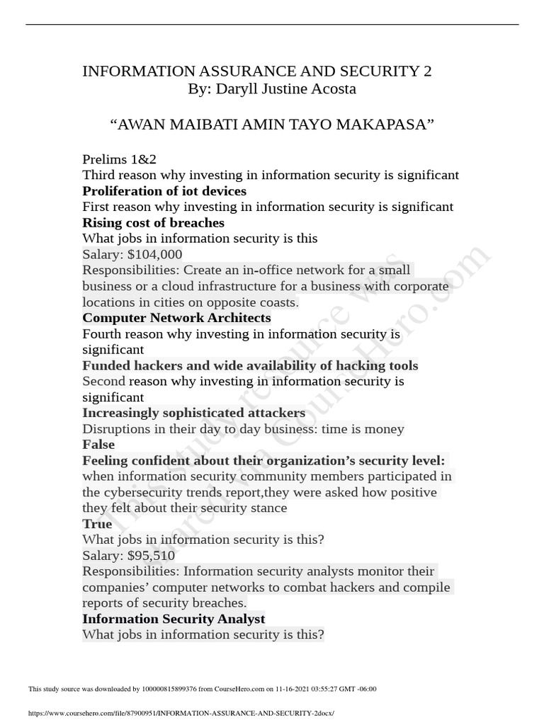 Information Assurance and Security 2 | PDF | Security | Computer Security