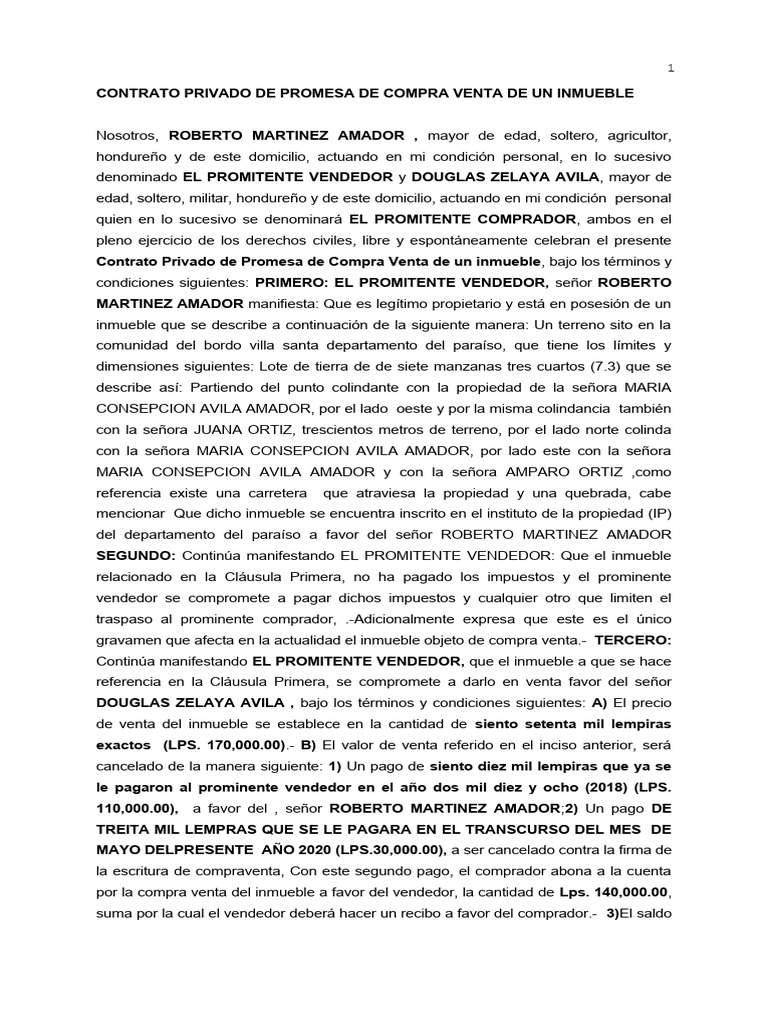 Contrato Privado de Promesa de Compra Venta de Un Inmueble 20 | PDF | Derecho empresarial | Justicia