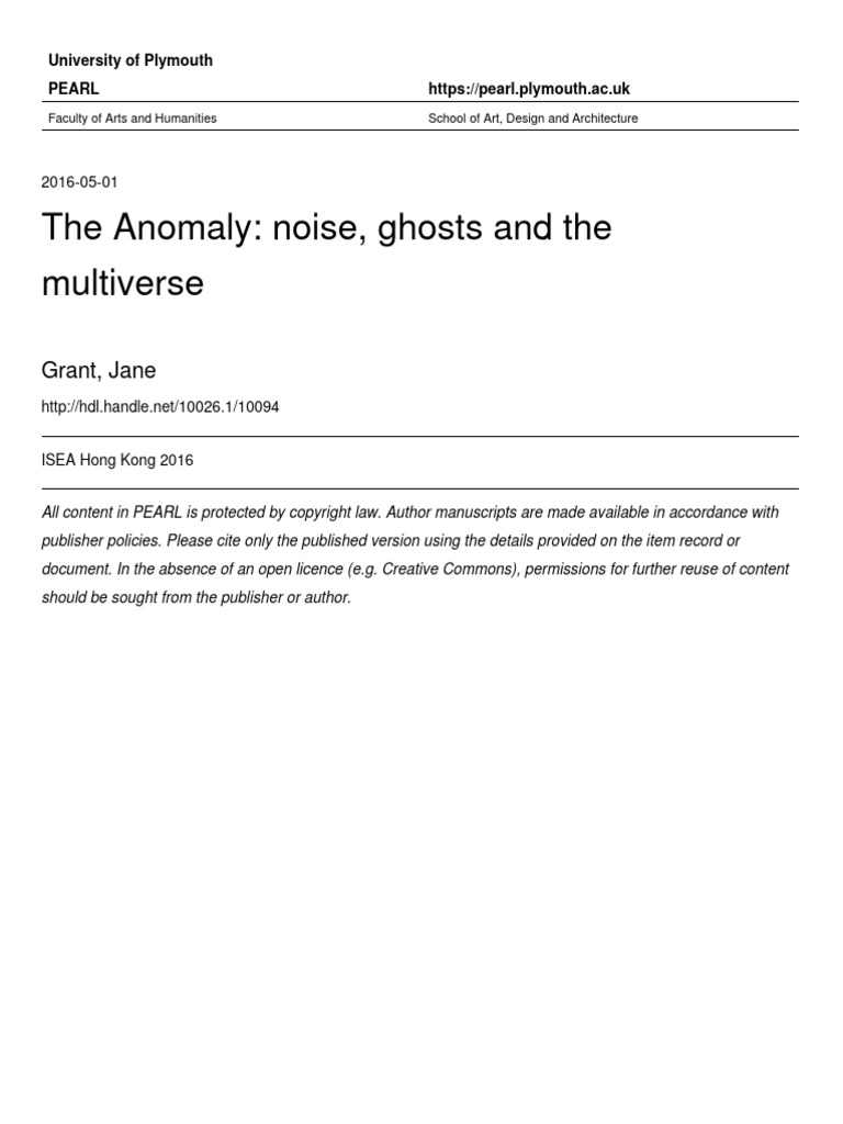 The Anomaly: Noise, Ghosts and The Multiverse: Grant, Jane | PDF ...
