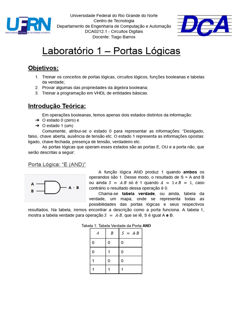 Lab01 PortasLogicas | PDF | VHDL | Eletrônicos digitais