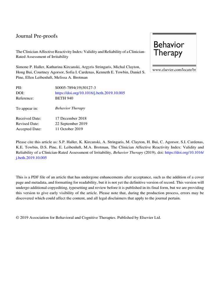 Clinician Affective Reactivity Index | PDF | Mental Disorder | Mental ...