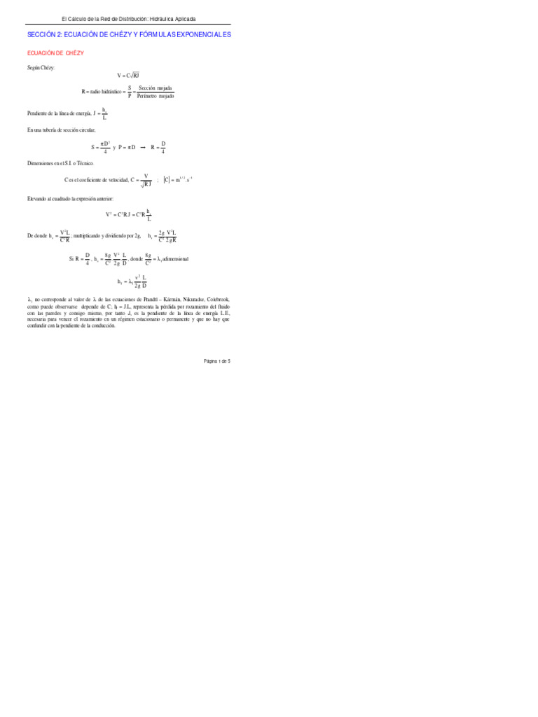 Fórmulas de Chézy y Coeficiente C | PDF | Ingeniería Química ...