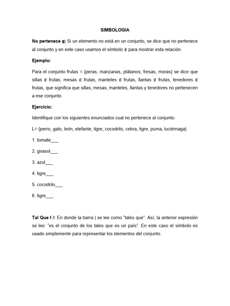 Simbologia de Conjuntos | PDF | Si y solo si | Conjunto (Matemáticas)
