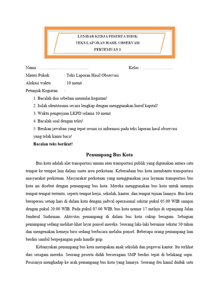 LKPD Teks LHO Pert 1 Bagian 1 | PDF | Ilmu Sosial | Perjalanan