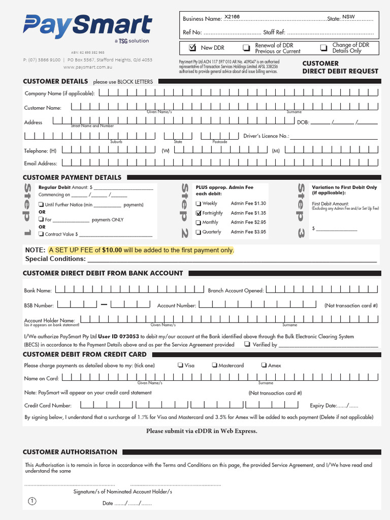 Paysmart Ddr Form Pdf Credit Card Visa Inc 