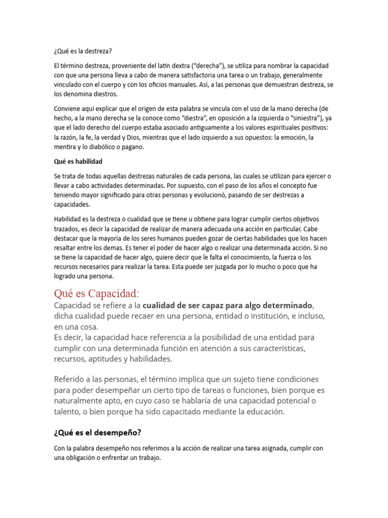 Qué Es La Destreza | PDF | Pensamiento | Palabra