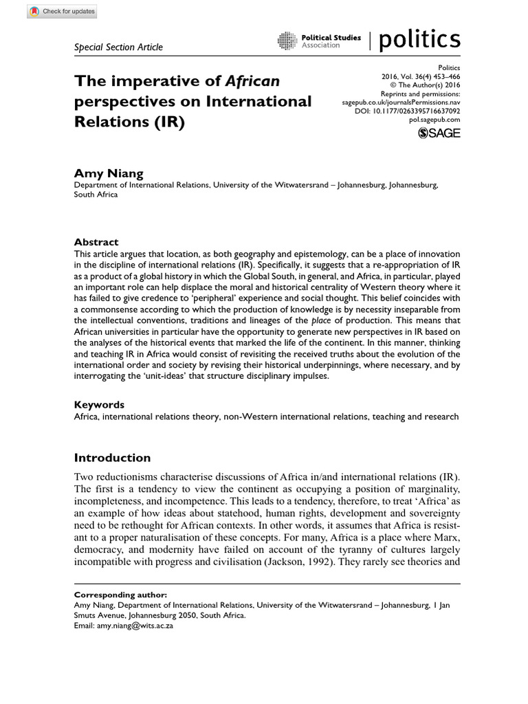 African Perspectives of IR | PDF | Knowledge | Thought